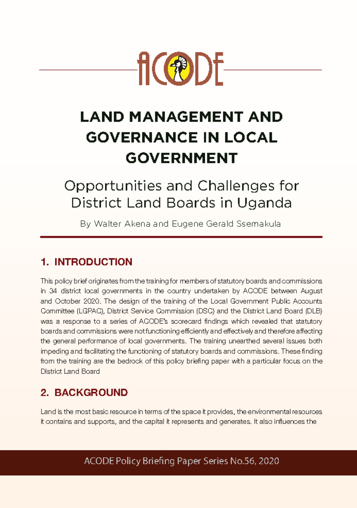 LAND MANAGEMENT AND GOVERNANCE IN LOCAL GOVT: Challenges for DLBs in ...