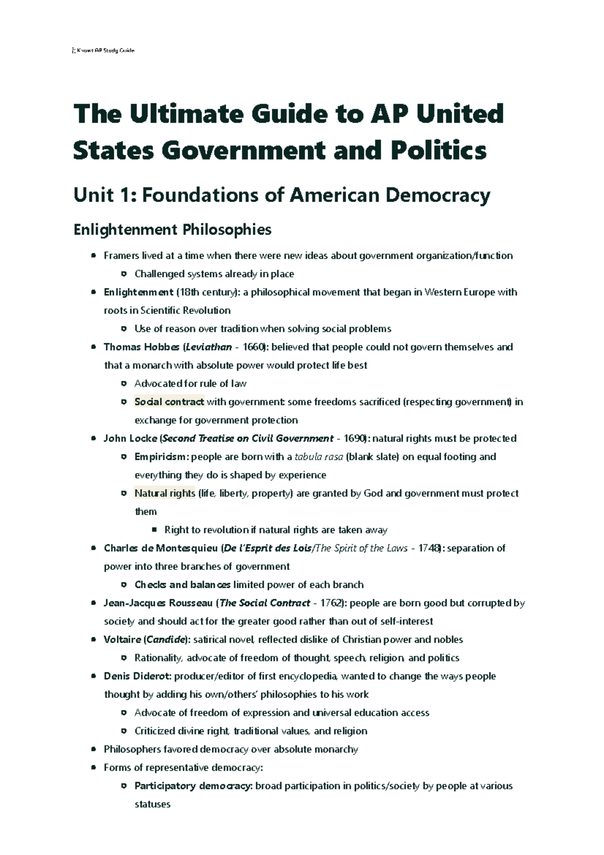 AP U.S. Government & Politics Final Exam Study Notes - Studocu