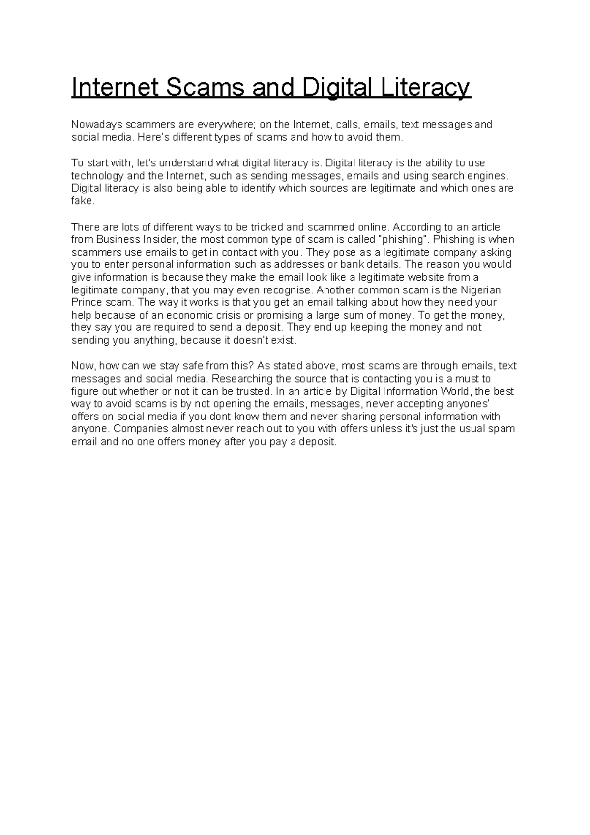 Assignment 2 - Internet Scams & Digital Literacy Awareness - Studocu