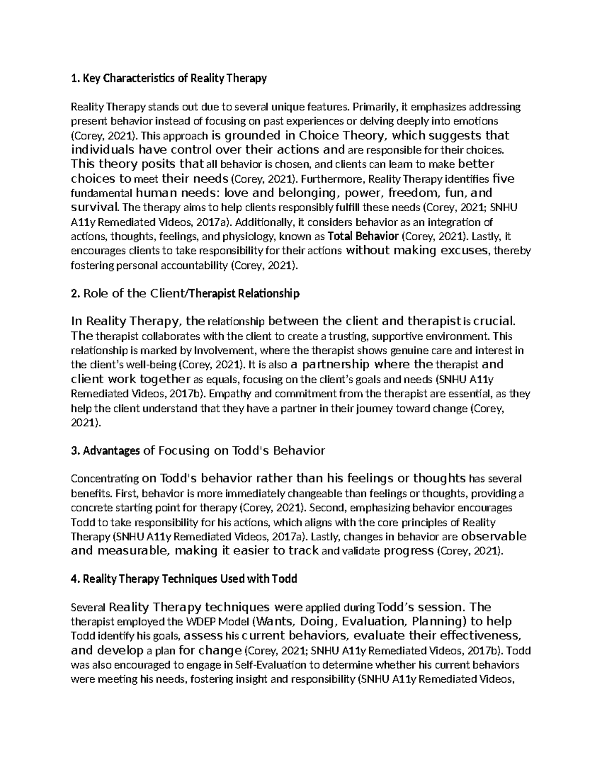 PSY 315 Final Exam: Key Insights on Reality Therapy and Client Dynamics - Studocu
