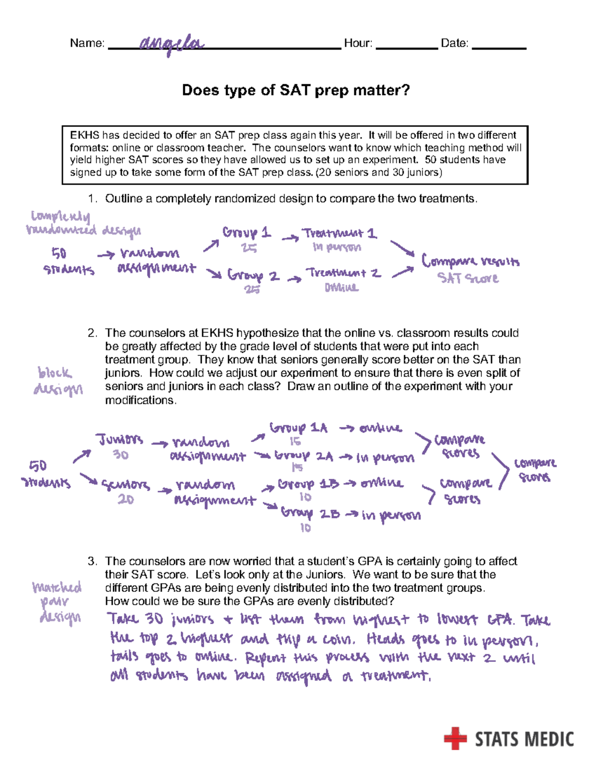 Statistics Notes: SAT Prep Class Experiment Design (Course Code: 4 ...