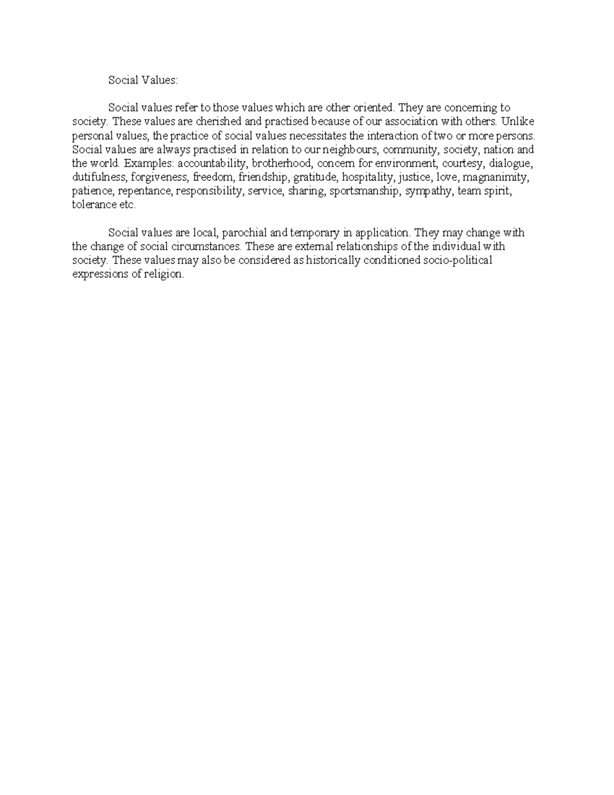 Social Values: Teaching Notes on Community and Society - Studocu