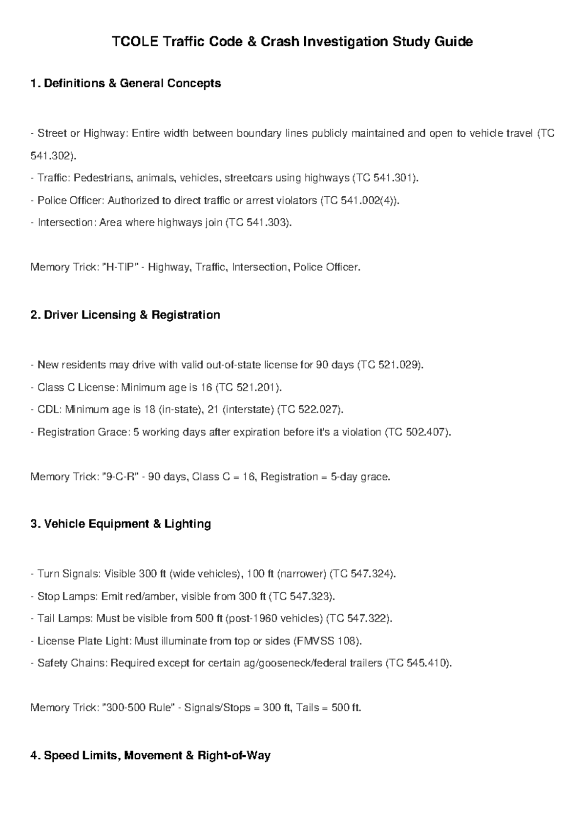 TCOLE Traffic Code & Crash Investigation Final Study Guide - TCOLE ...