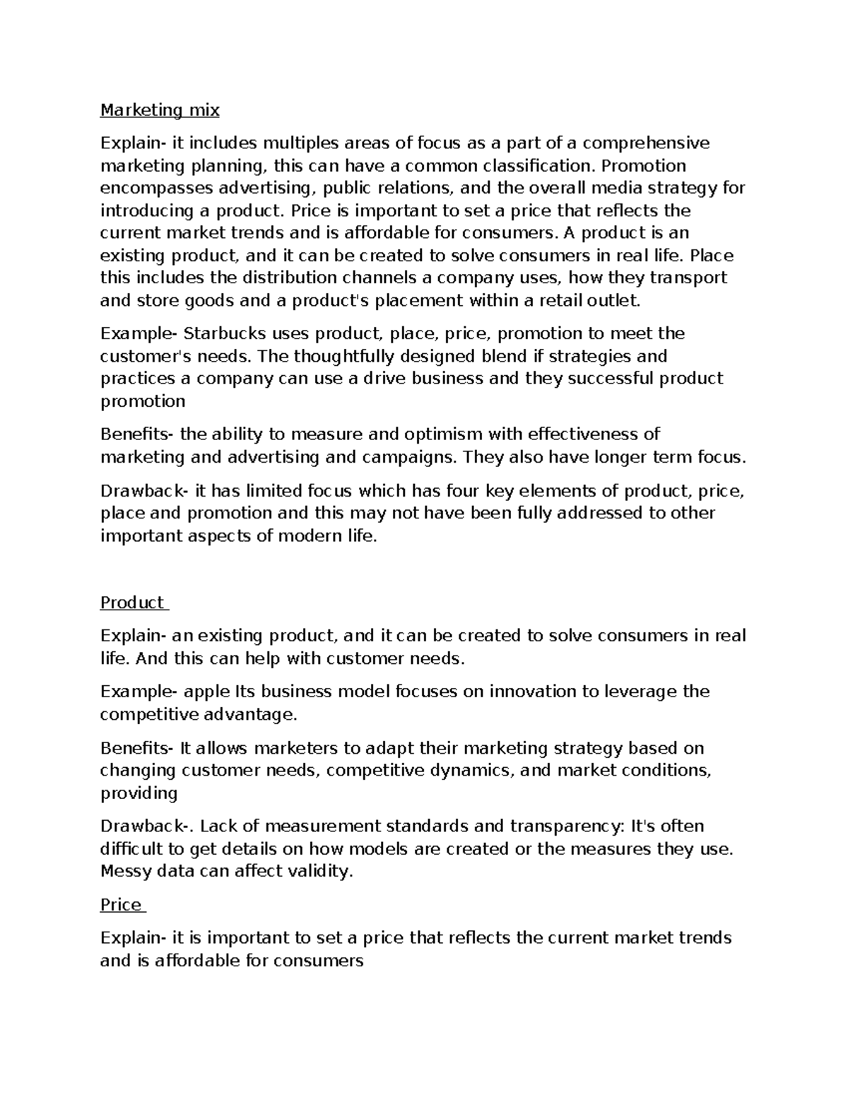 Marketing mix - simple notes - Marketing mix Explain- it includes ...