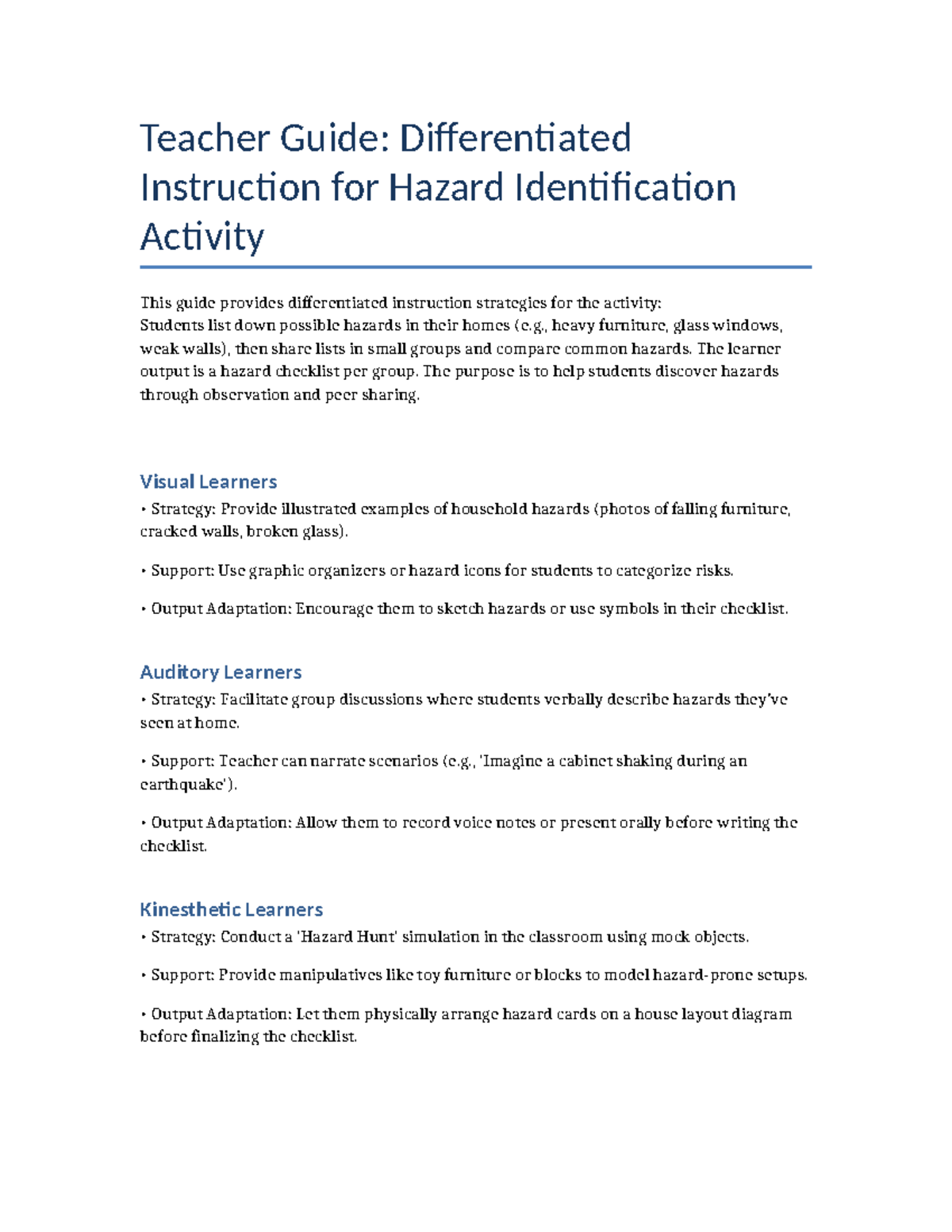 BEST Differentiated Instruction: Hazard Identification Activity Guide ...
