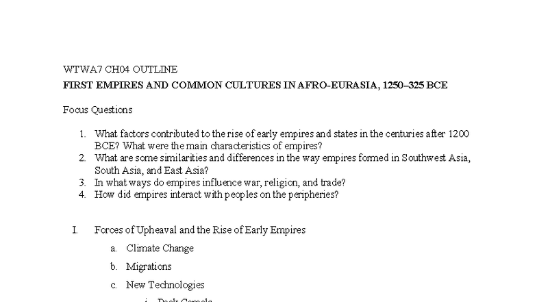 WTWA7 CH04 Outline: First Empires & Common Cultures in BCE - Studocu
