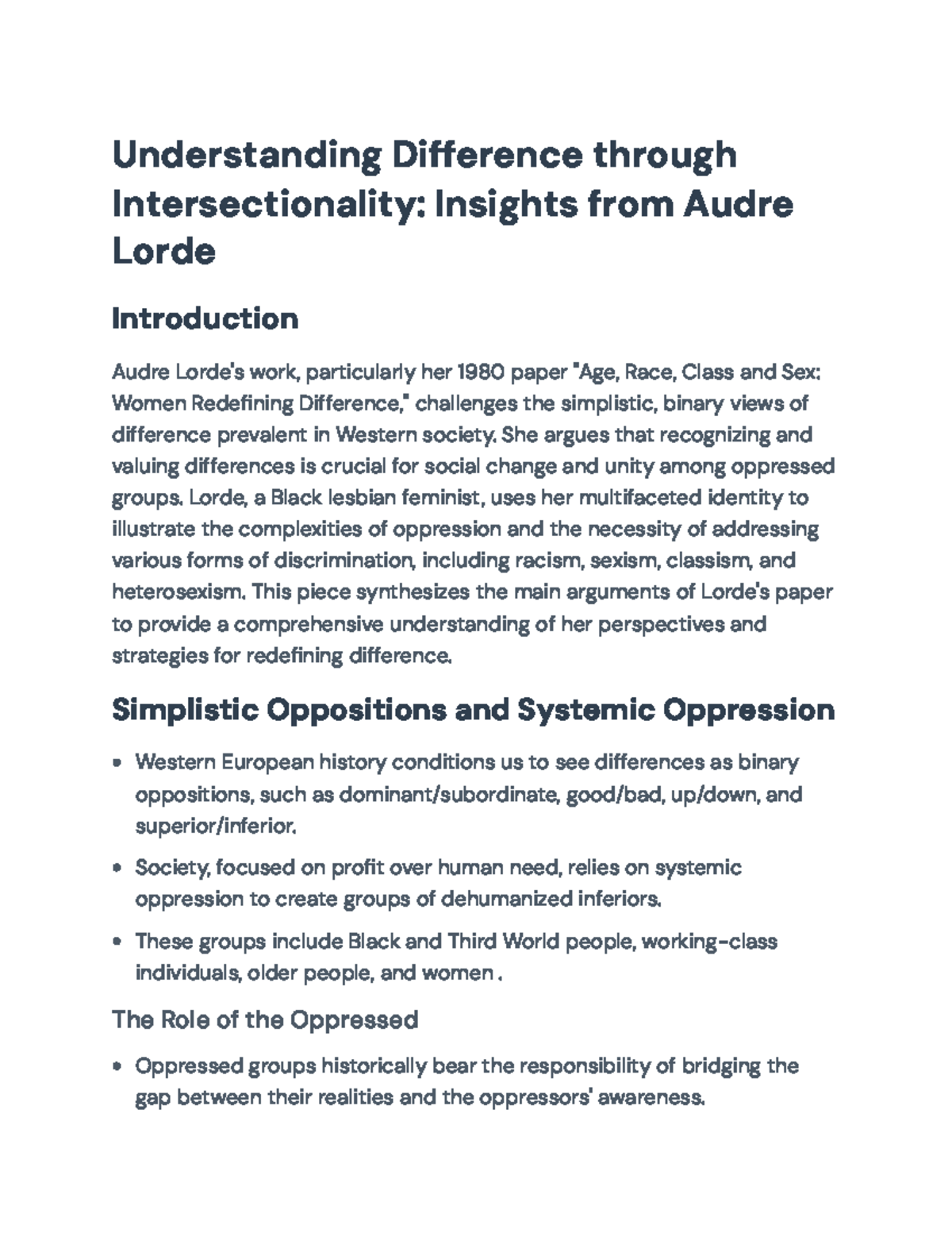 Intersectionality and Oppression: Insights from Audre Lorde's Work ...