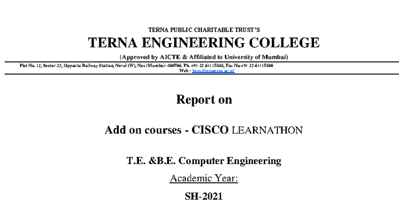Add-on Courses Report: CISCO Learnathon for T.E. Computer Engineering ...
