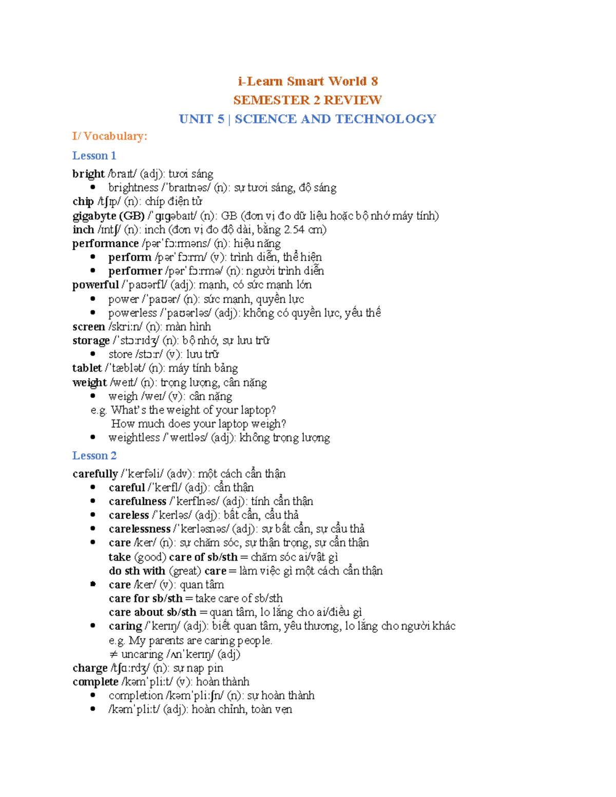 TA8 ISW Semester 2 Review: Science and Technology Vocabulary and ...