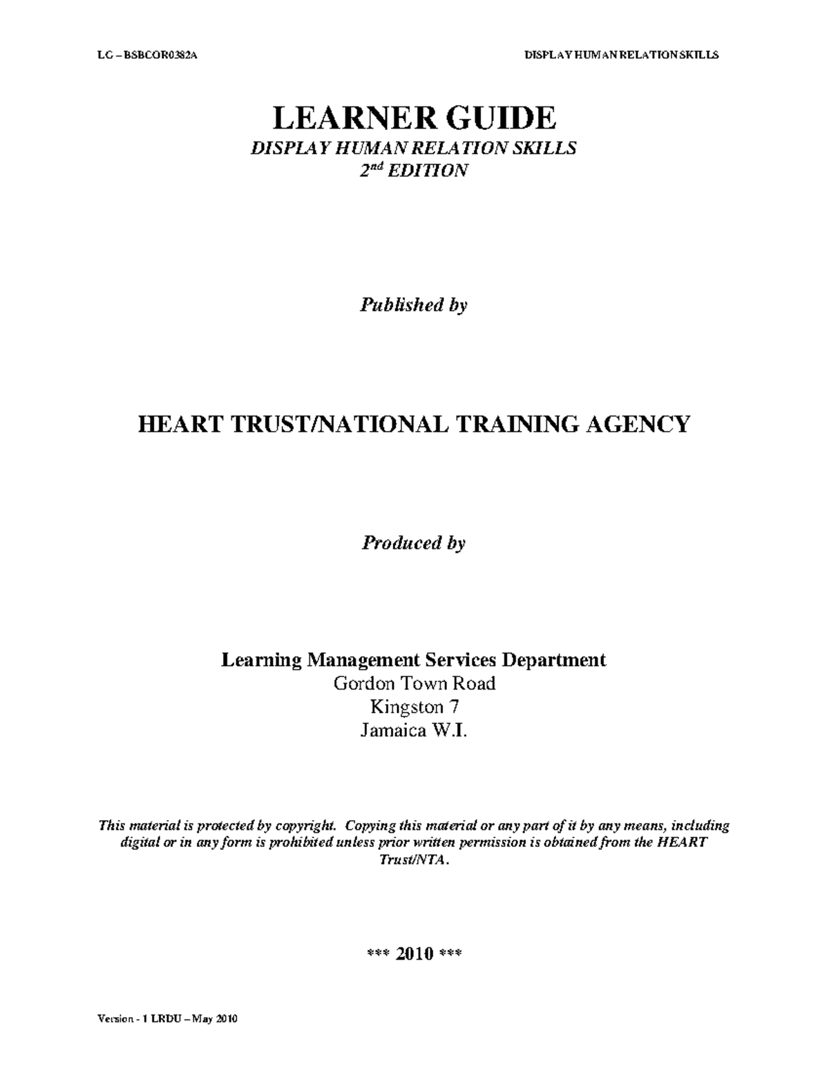 Bsbcor 0382A Human Relations Skills - Learner Guide Overview - Studocu