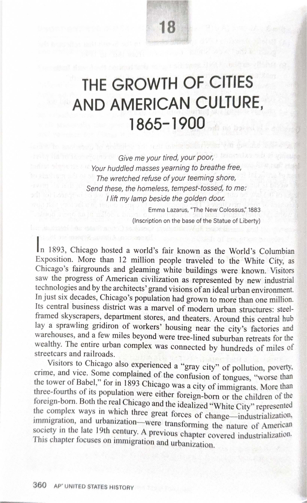 APUSH CH 18: The Growth of Cities and American Culture - Studocu