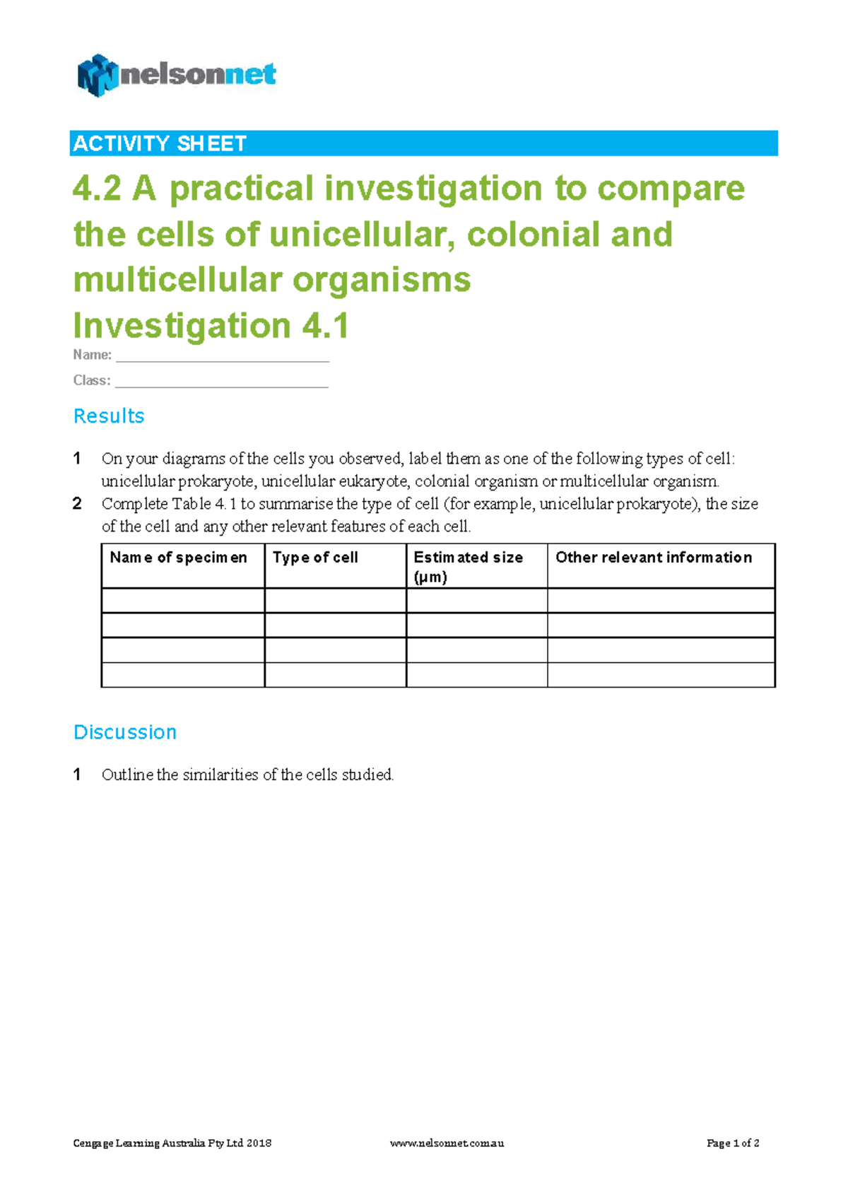 2.Compare unicellular colonial and multcelullar cells - Cengage ...
