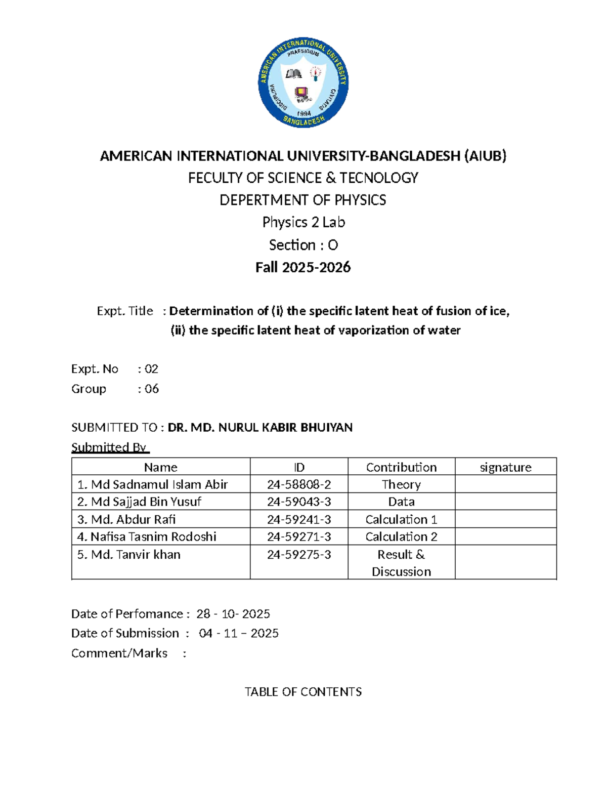 Physics 2 Lab Report: Latent Heat of Fusion & Vaporization - Studocu