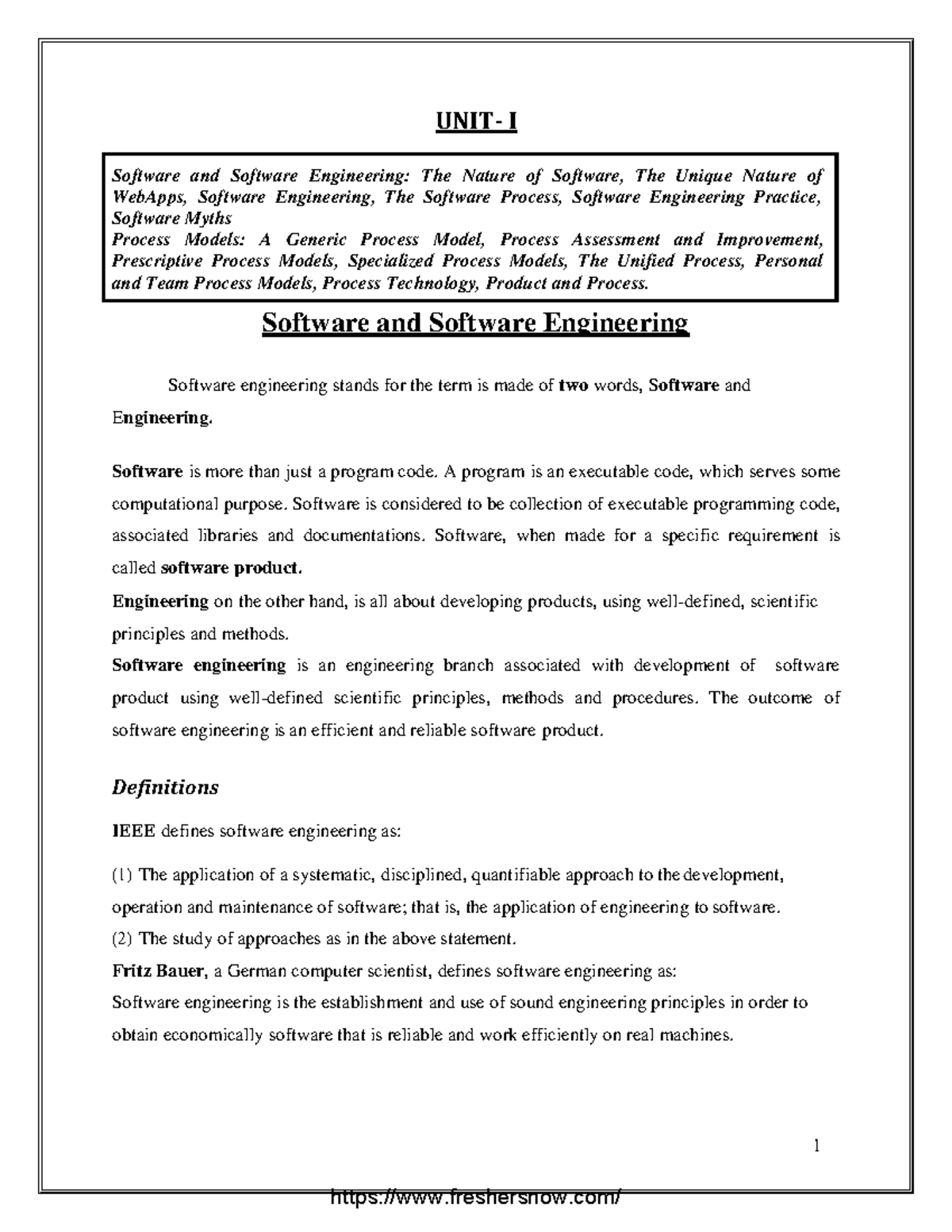 SE-UNIT-1: Comprehensive Overview of Software Engineering Principles - Studocu