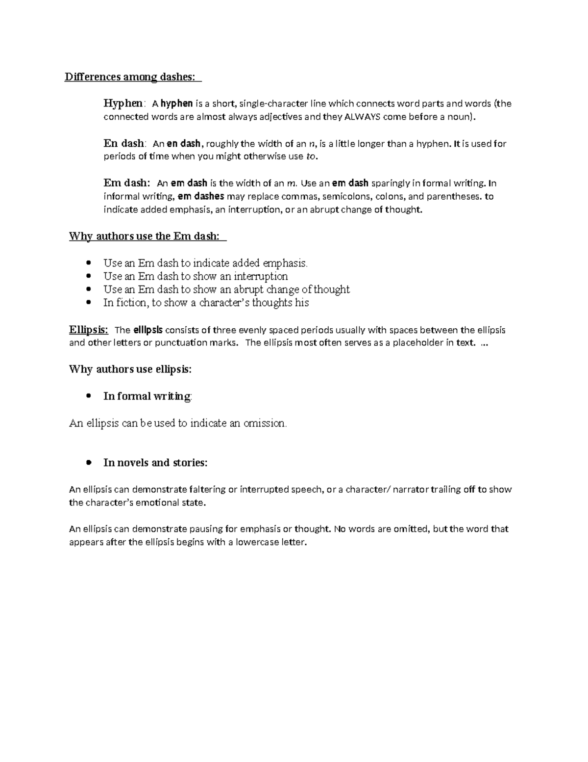 Differences Among Dashes, Hyphens, and Ellipses - ENG Notes - Studocu