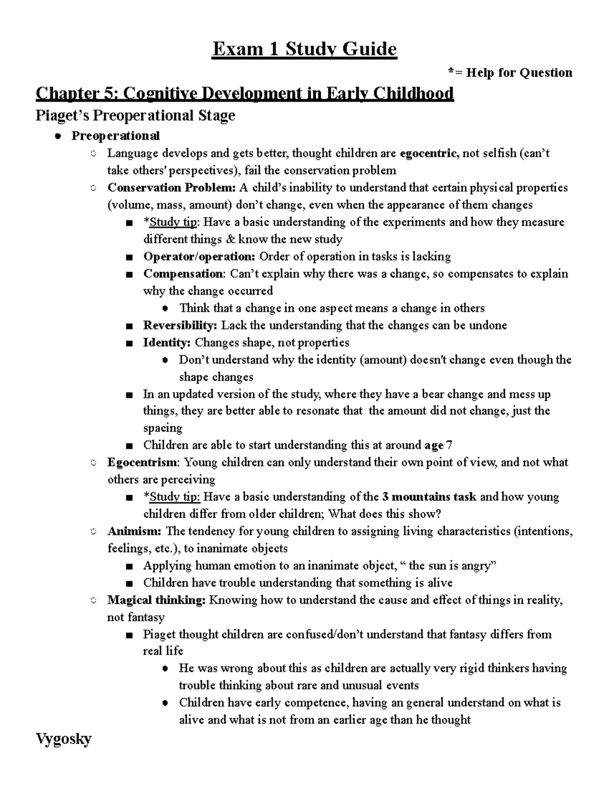Exam 1 Study Guide: Cognitive Development in Early Childhood - Studocu