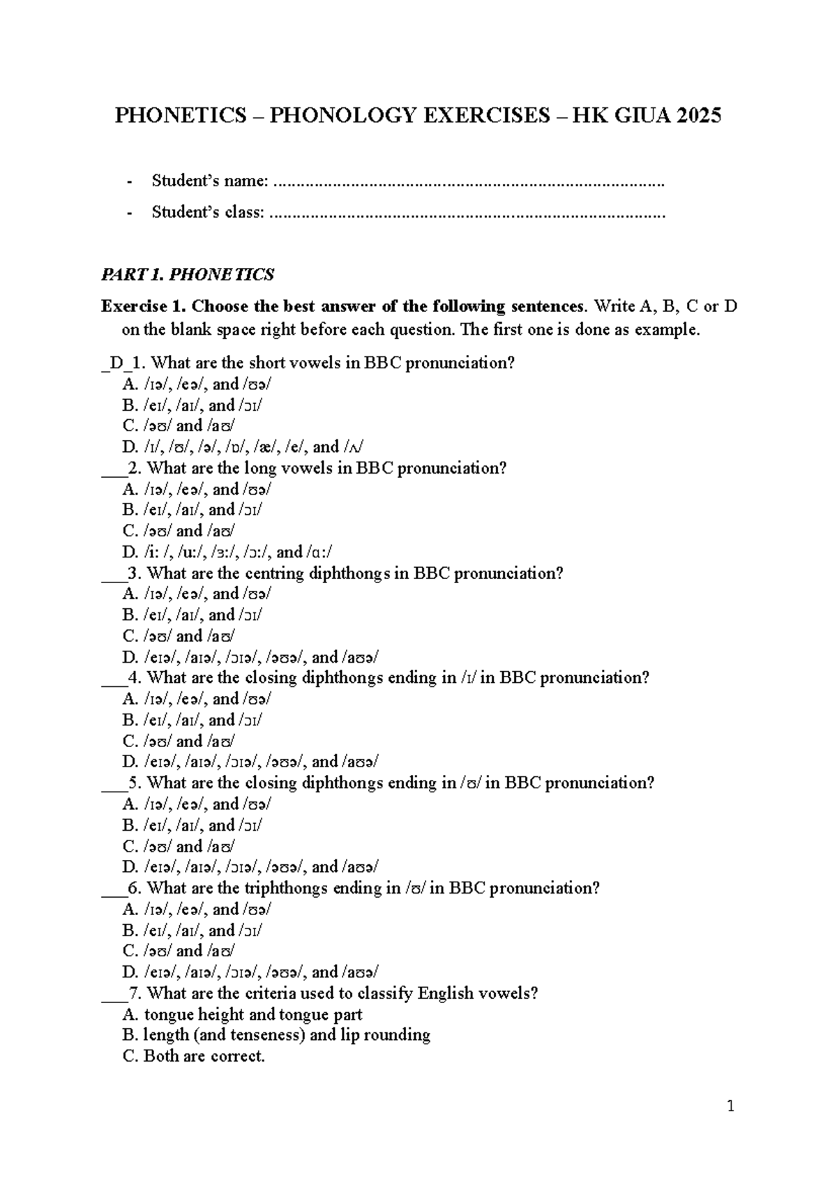 PHONETICS PHONOLOGY EXERCISES HK GIUA 2025: Comprehensive Guide - Studocu