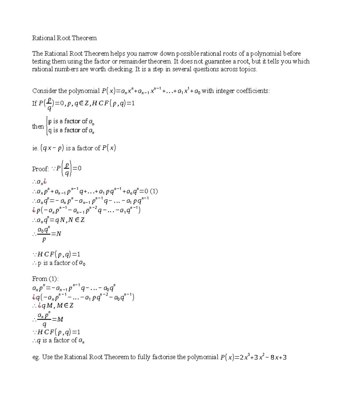 Rational Root Theorem Worksheet: Exploring Polynomial Roots - Studocu