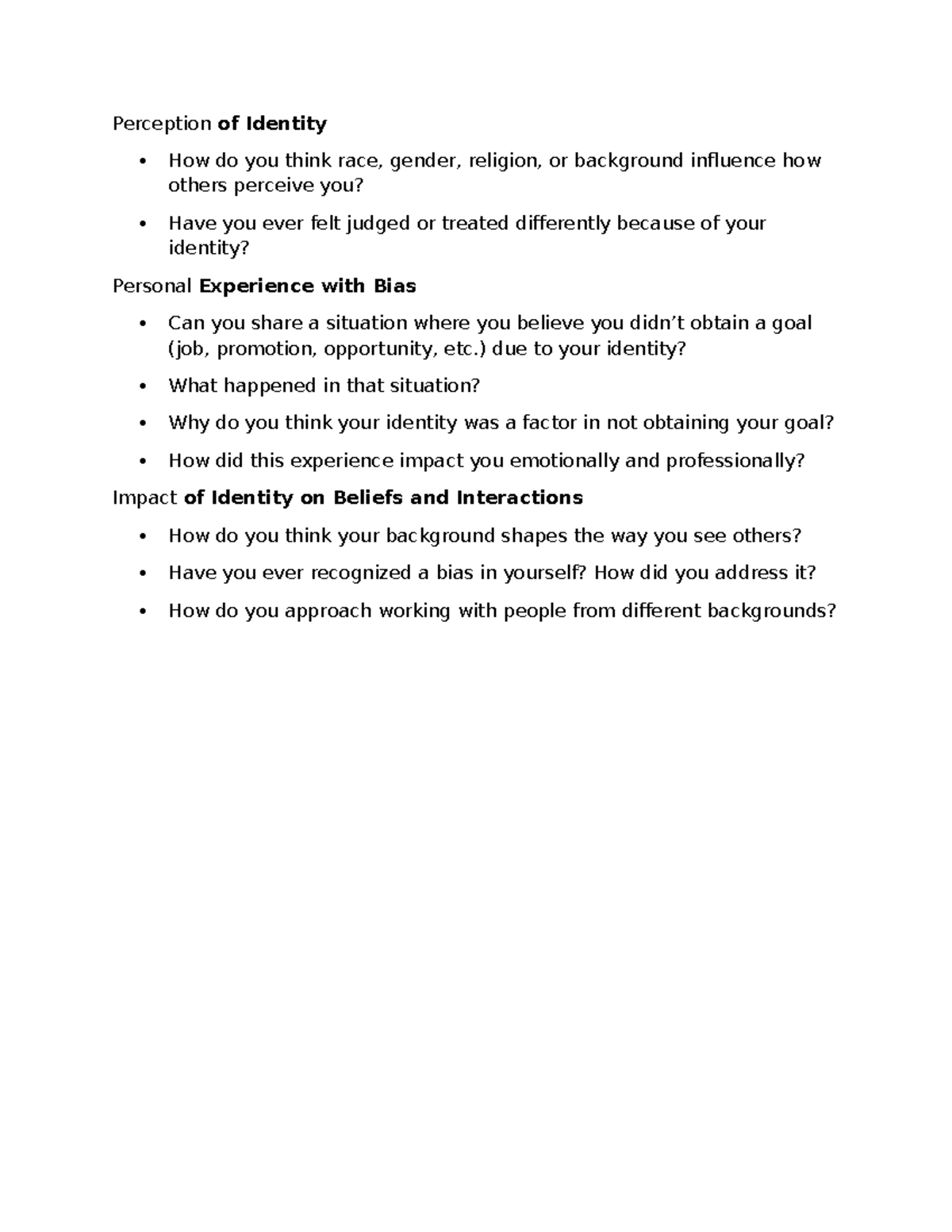 Part A Questions - STUDY - Perception of Identity How do you think race ...