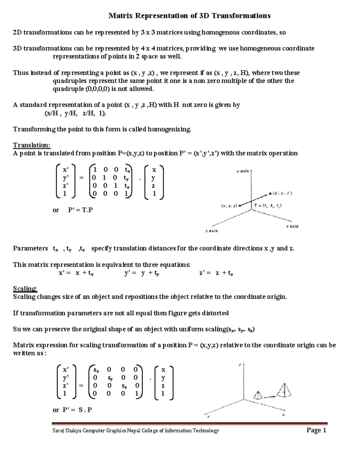 3d - 3d general note - Matrix Representation of 3D Transformations 2D transformations can be ...