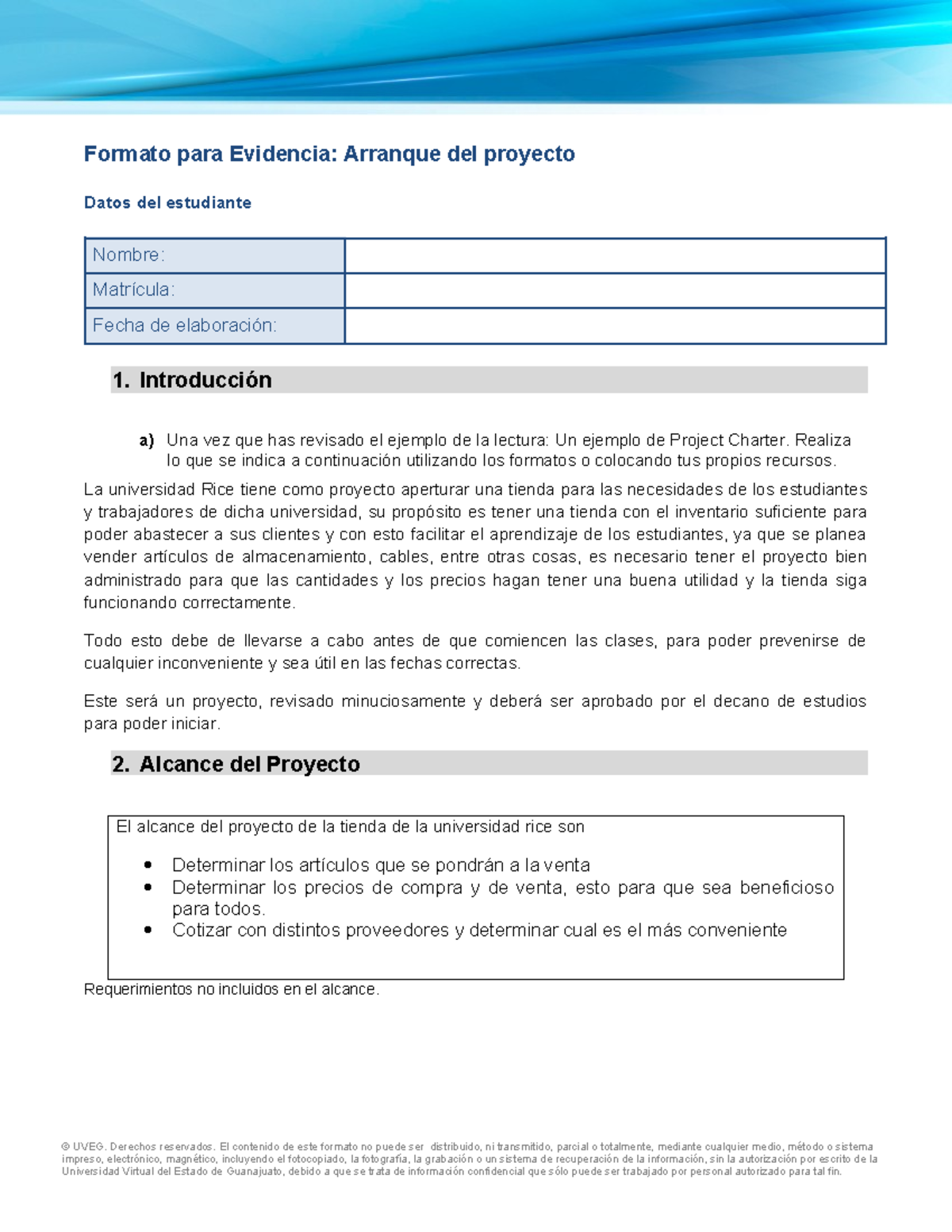 Arranque implementacion y control de proyectos - Formato para Evidencia ...