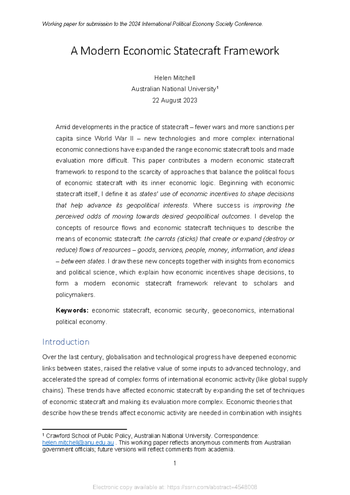 Modern Economic Statecraft: A Framework for Geoeconomic Approaches ...