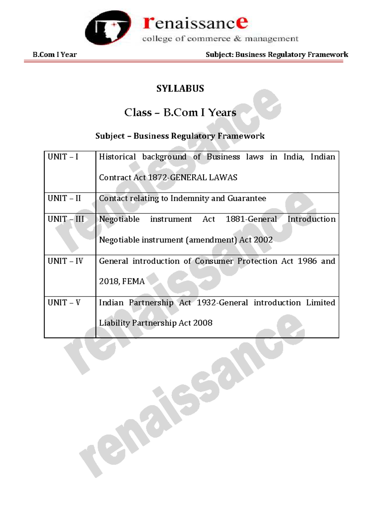 B.Com I Year: Business Regulatory Framework - Comprehensive Study Notes ...