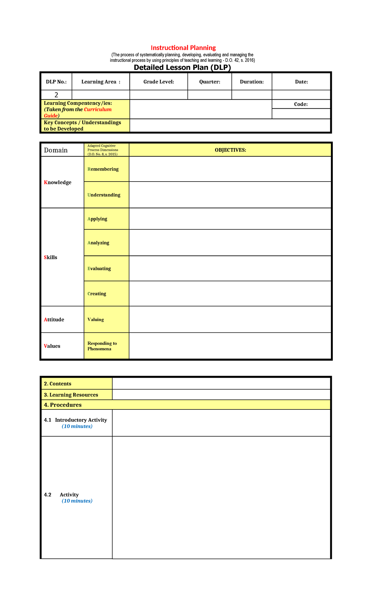 Detailed Lesson Plan (DLP) Template for Instructional Planning - Studocu
