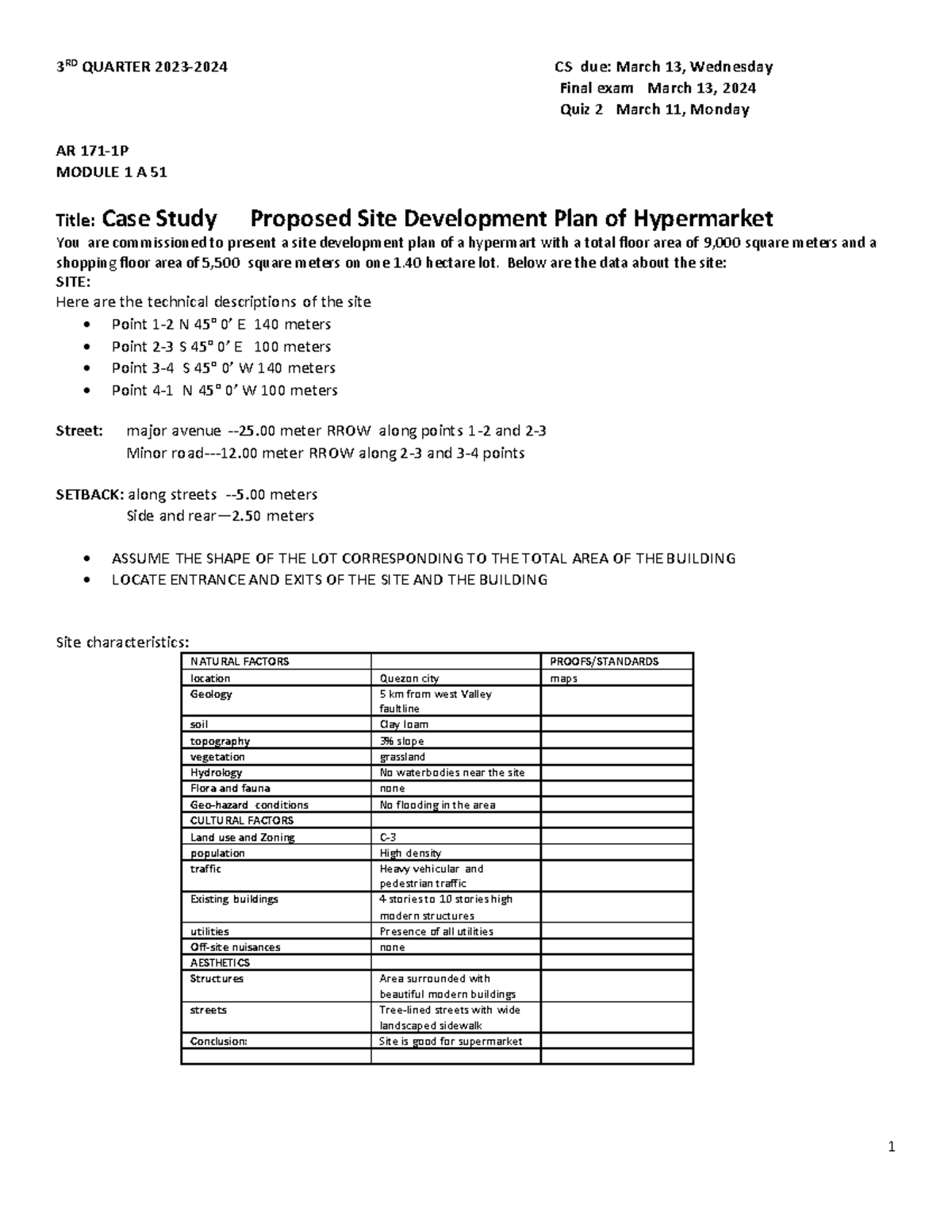A51 Case Study: Site Development Plan for Hypermarket Project - Studocu