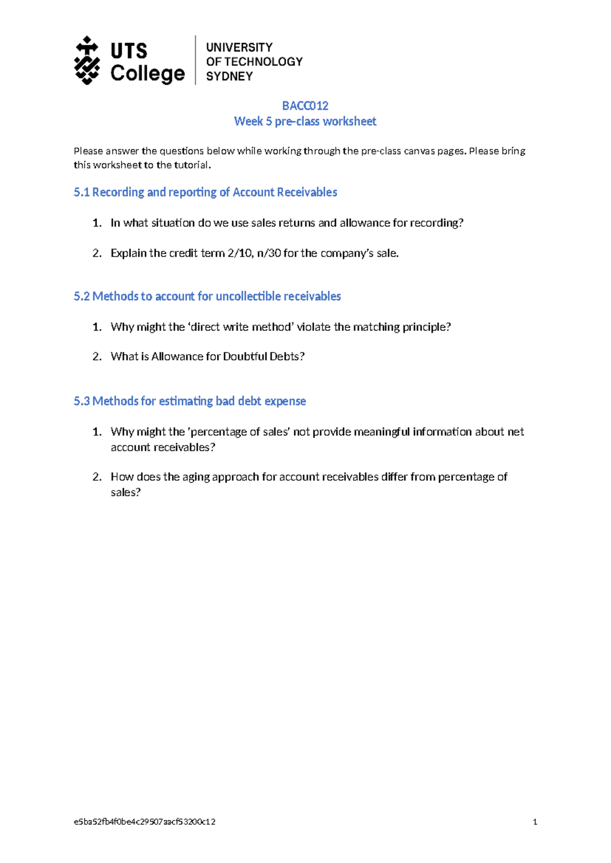 Week 5 worksheet-1 - accounts - BACC Week 5 pre-class worksheet Please ...