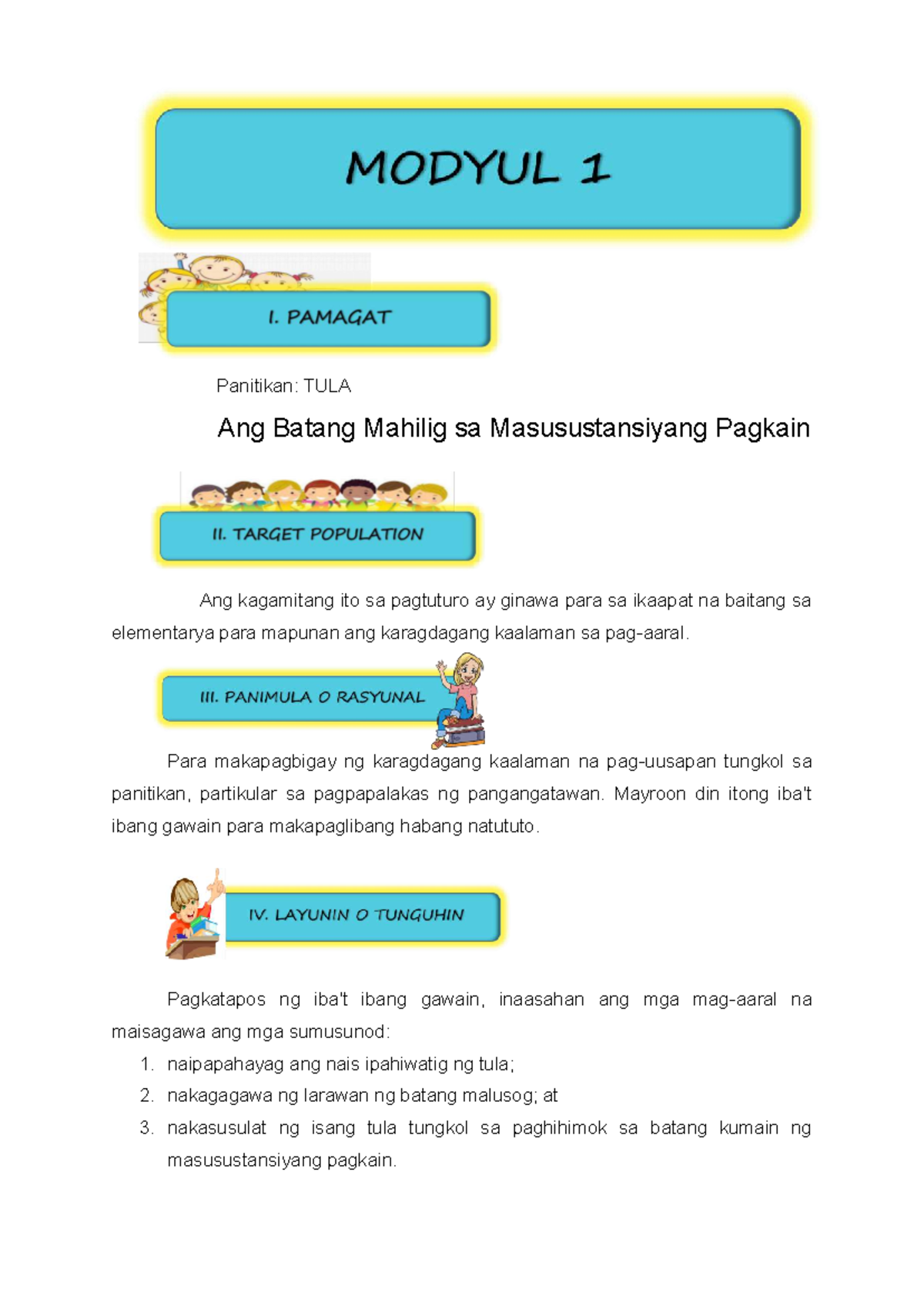 Extension Module 01: Panitikan at Tula para sa Ikaapat na Baitang - Studocu