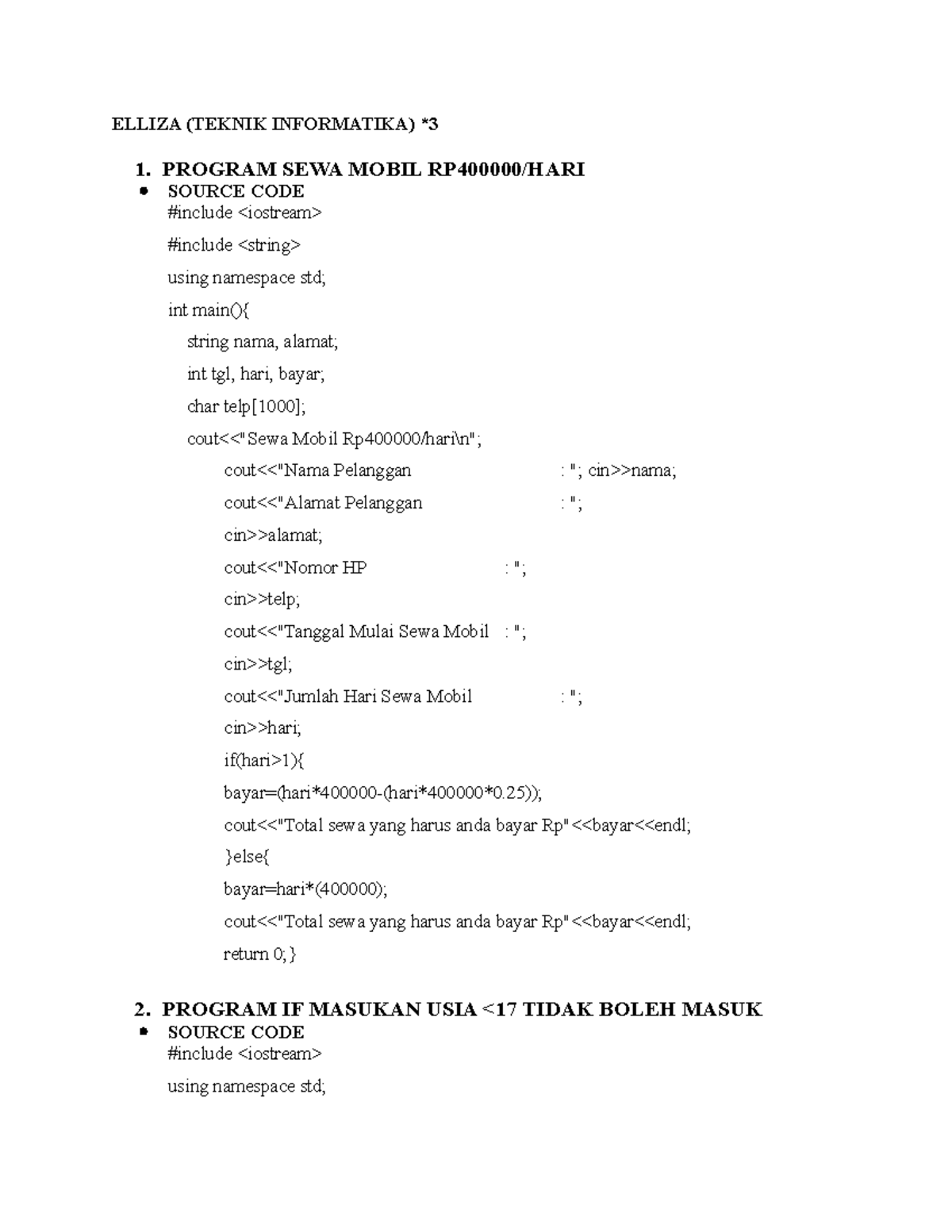 LATIHAN DASAR PEMROGRAMAN C++ - TEC-101 Praktikum Dasar 2023 - Studocu