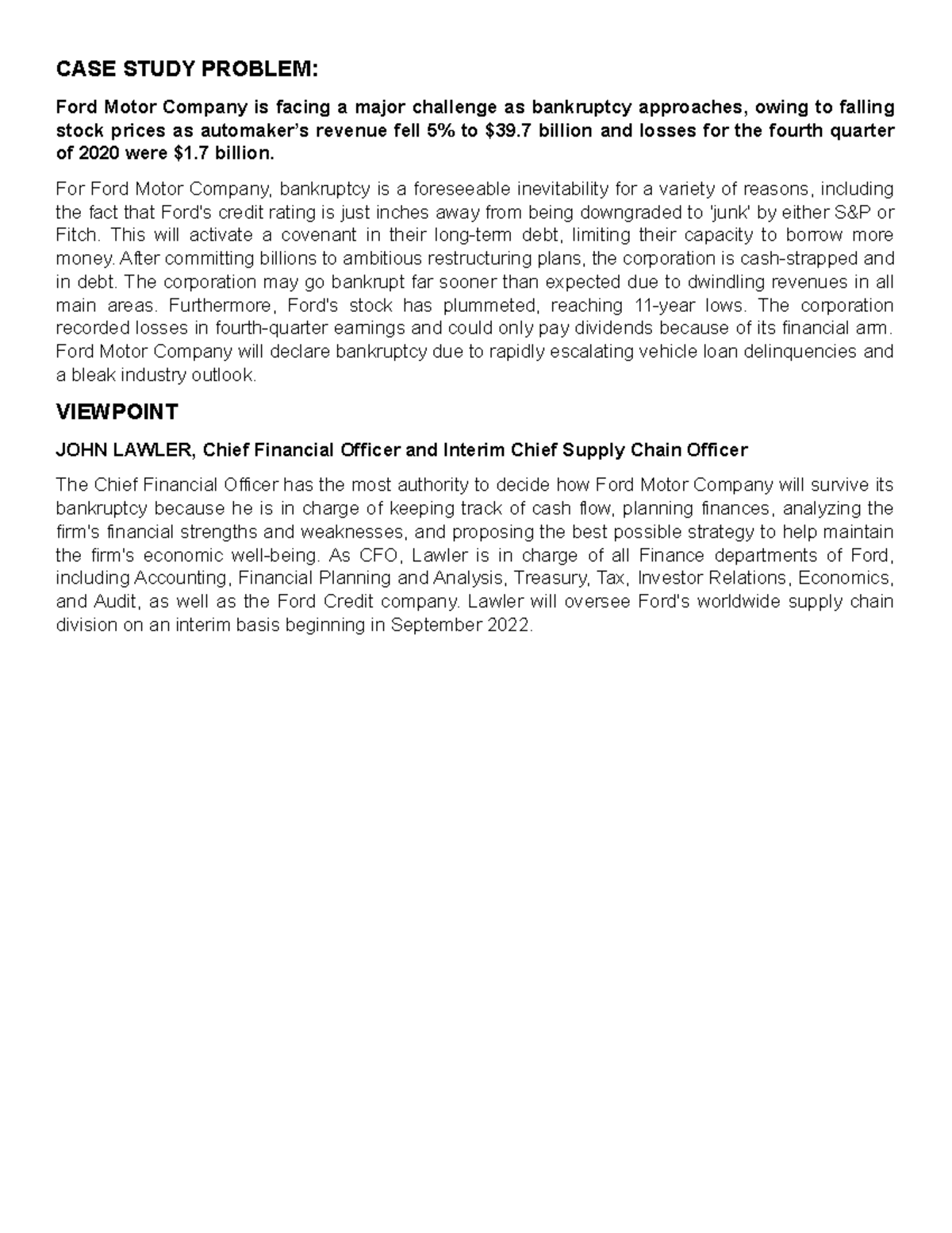 Ford Case Study - Bankruptcy Challenges and Financial Strategy Analysis ...