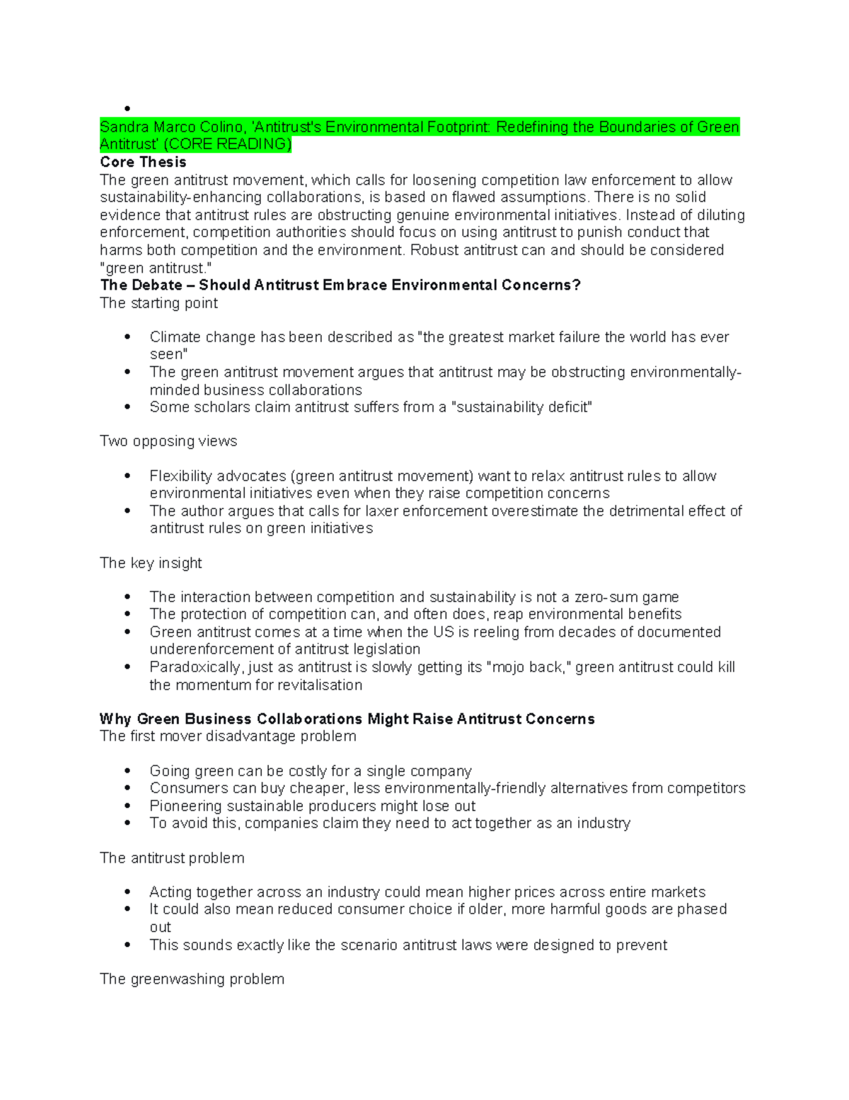 CORE READING: Environmental Footprint and Antitrust Implications - Studocu