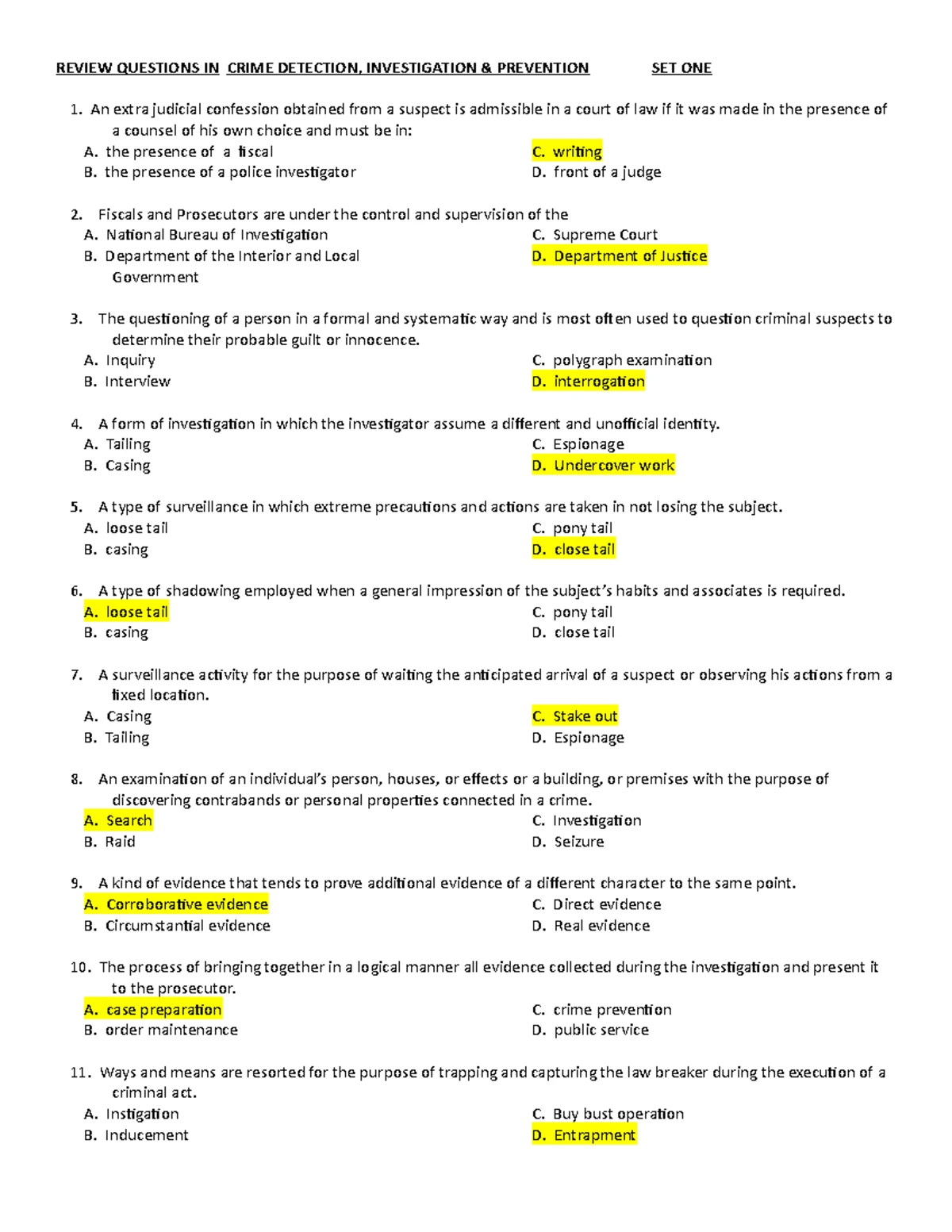 CDI investigation reviewer - REVIEW QUESTIONS IN CRIME DETECTION ...