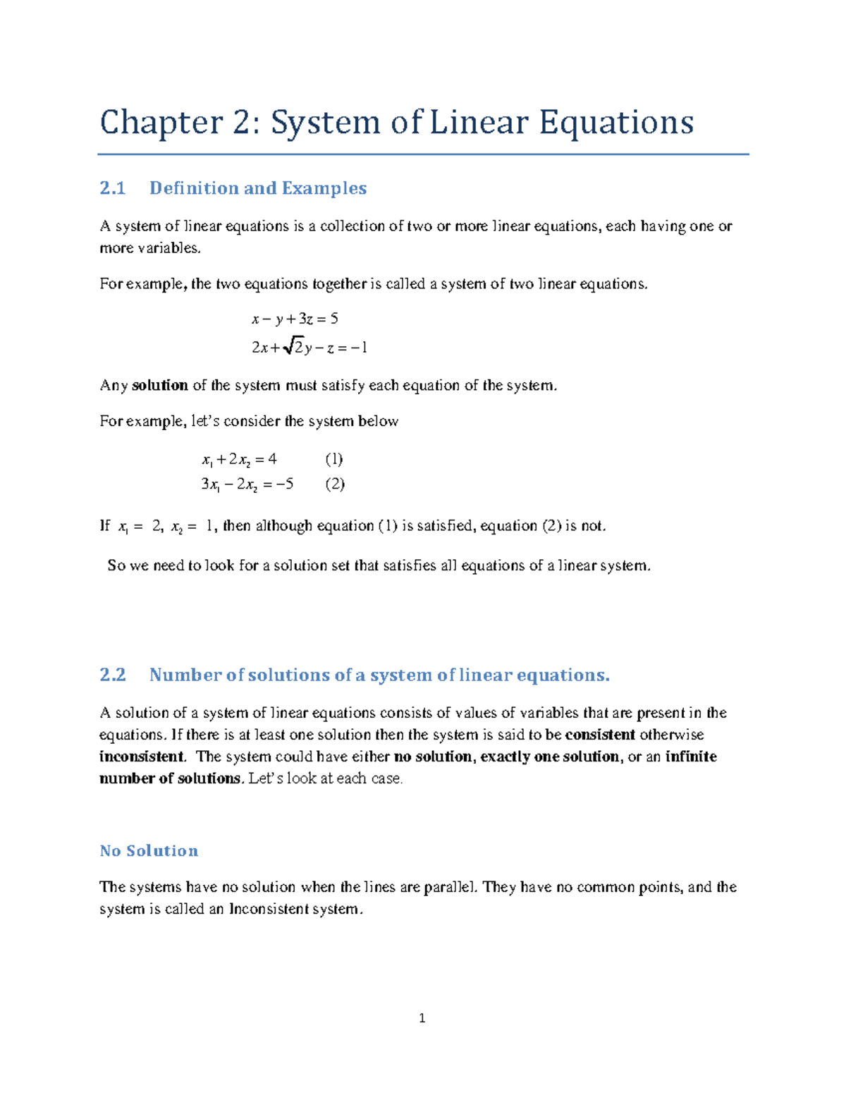 FM101 Ch 2 System of linear Equations - Chapter 2: System of Linear ...