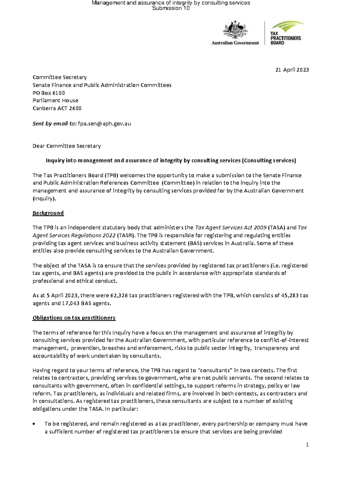 Inquiry Submission on Integrity Consulting Services - Submission 10 ...
