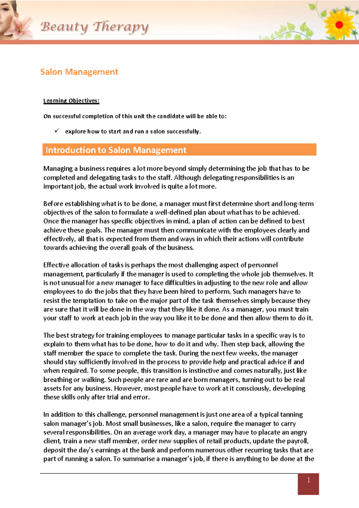 Salon Management Module: Key Learning Objectives and Strategies - Studocu