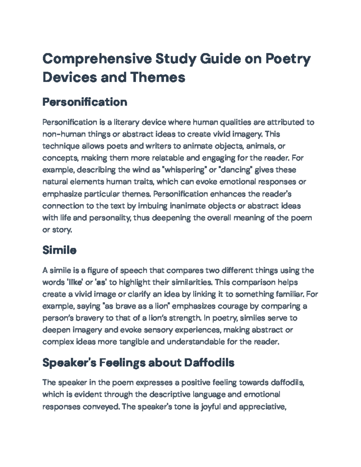 Comprehensive Study Guide on Poetry Devices & Themes Analysis (ENG 101 ...