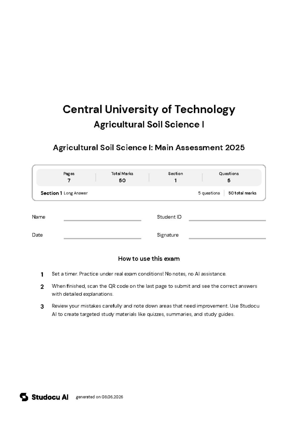Agricultural Soil Science I: Main Assessment 2025 - Studocu