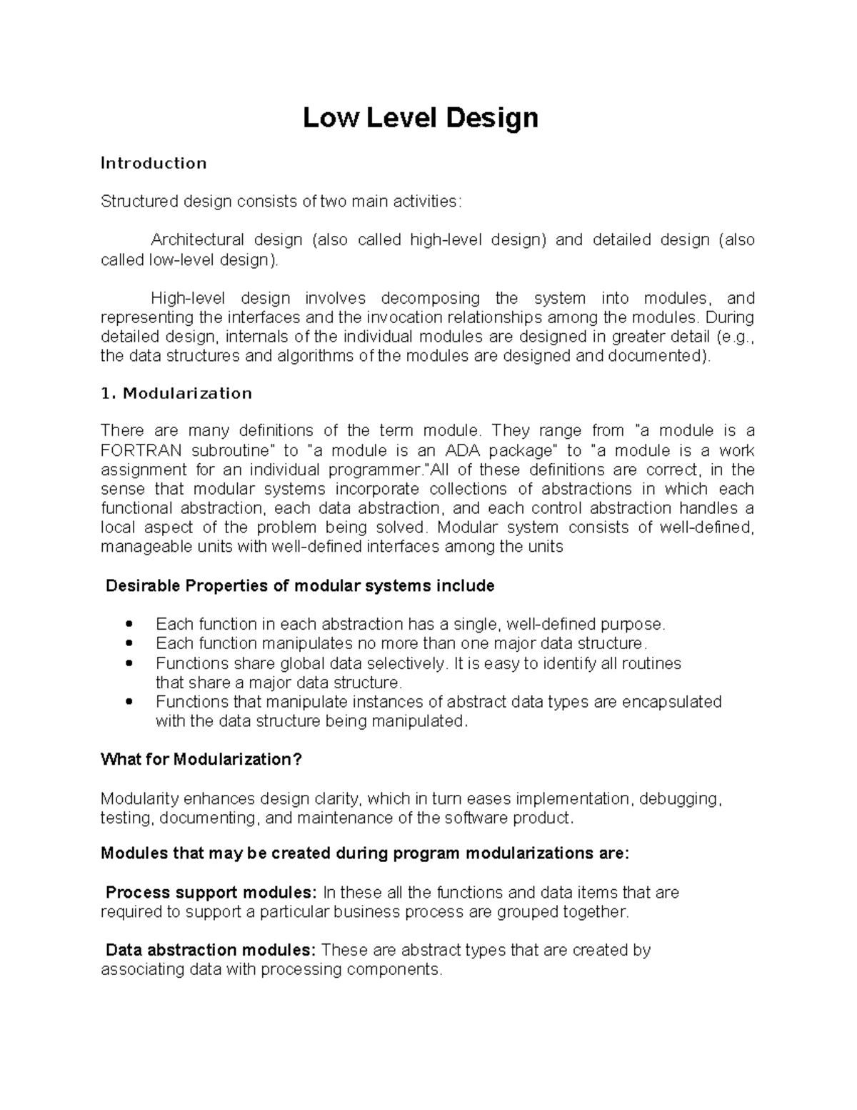 42278443 Low Level Design: Modularization and Structure Charts - Studocu