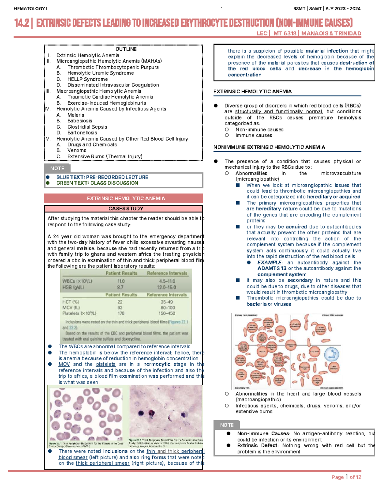 Extrinsic Hemolytic Anemia: Causes & Case Studies (HEMATOLOGY I BSMT ...