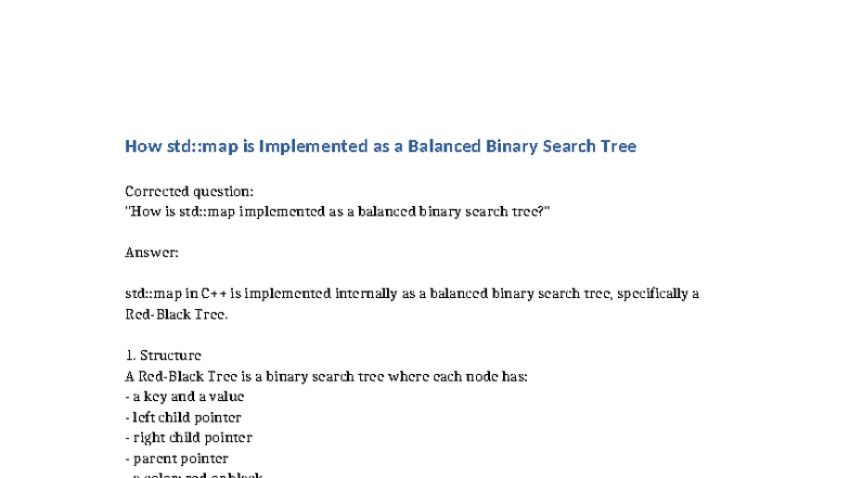Understanding std::map Implementation as a Balanced BST - Studocu