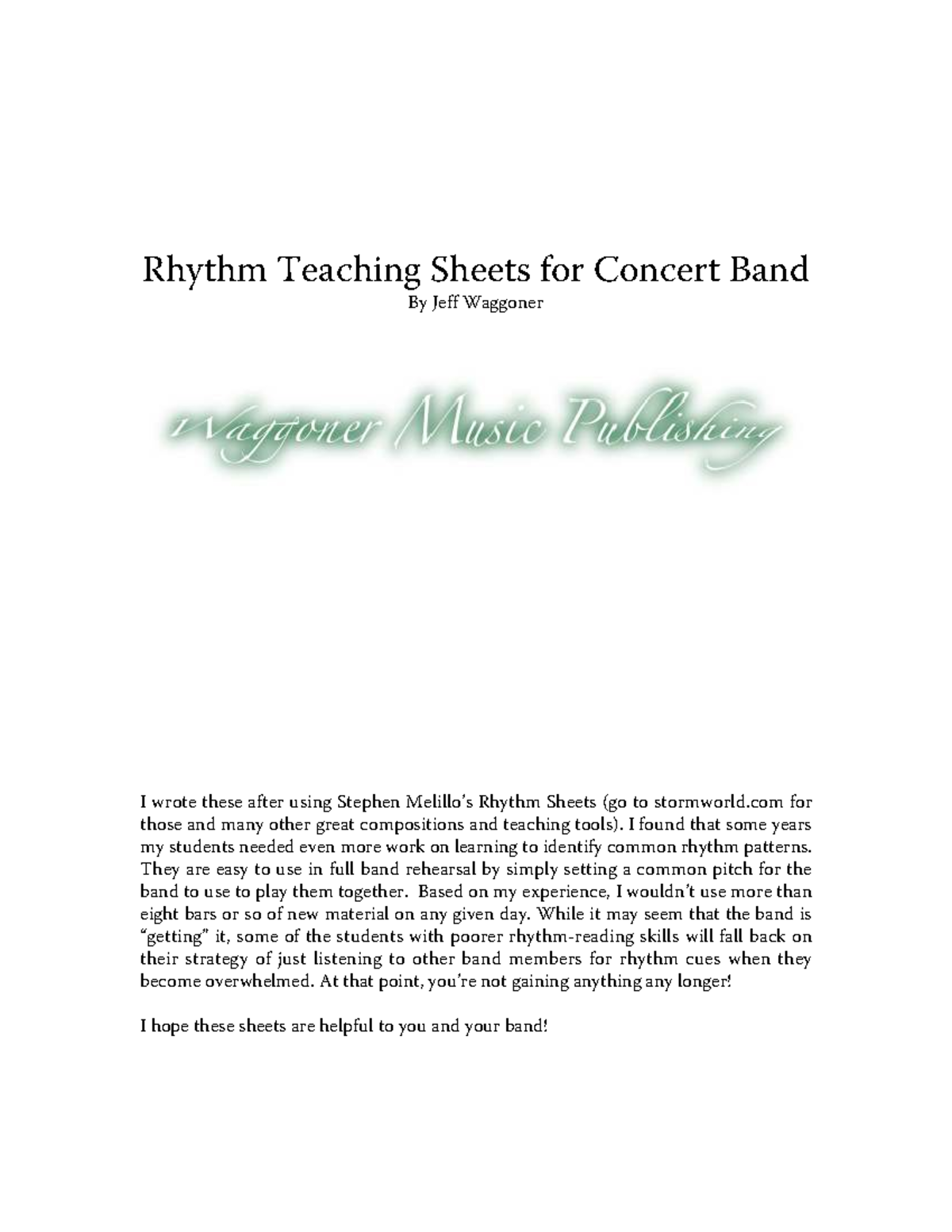 Rhythm Teaching Sheets for Concert Band: Sight-Reading Rhythms - Studocu