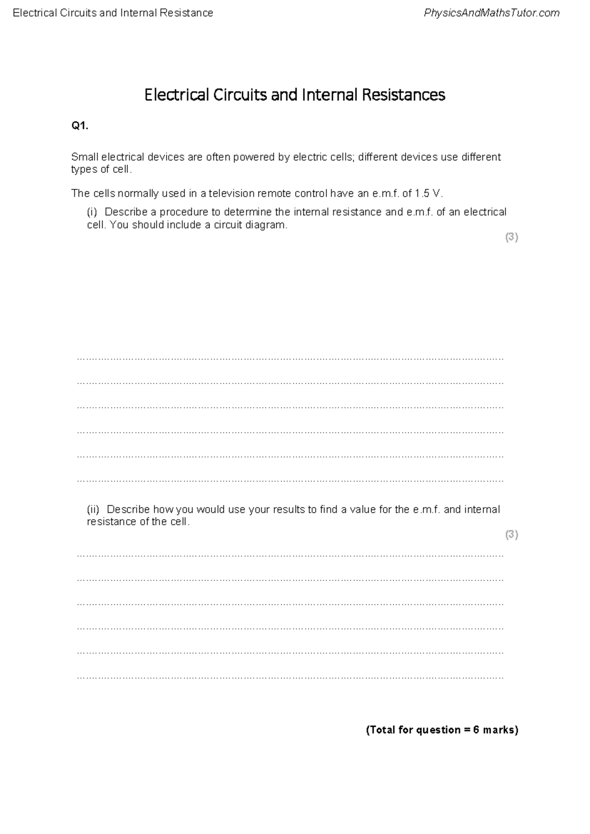 Electrical Circuits and Internal Resistance: Comprehensive Study Guide - Studocu