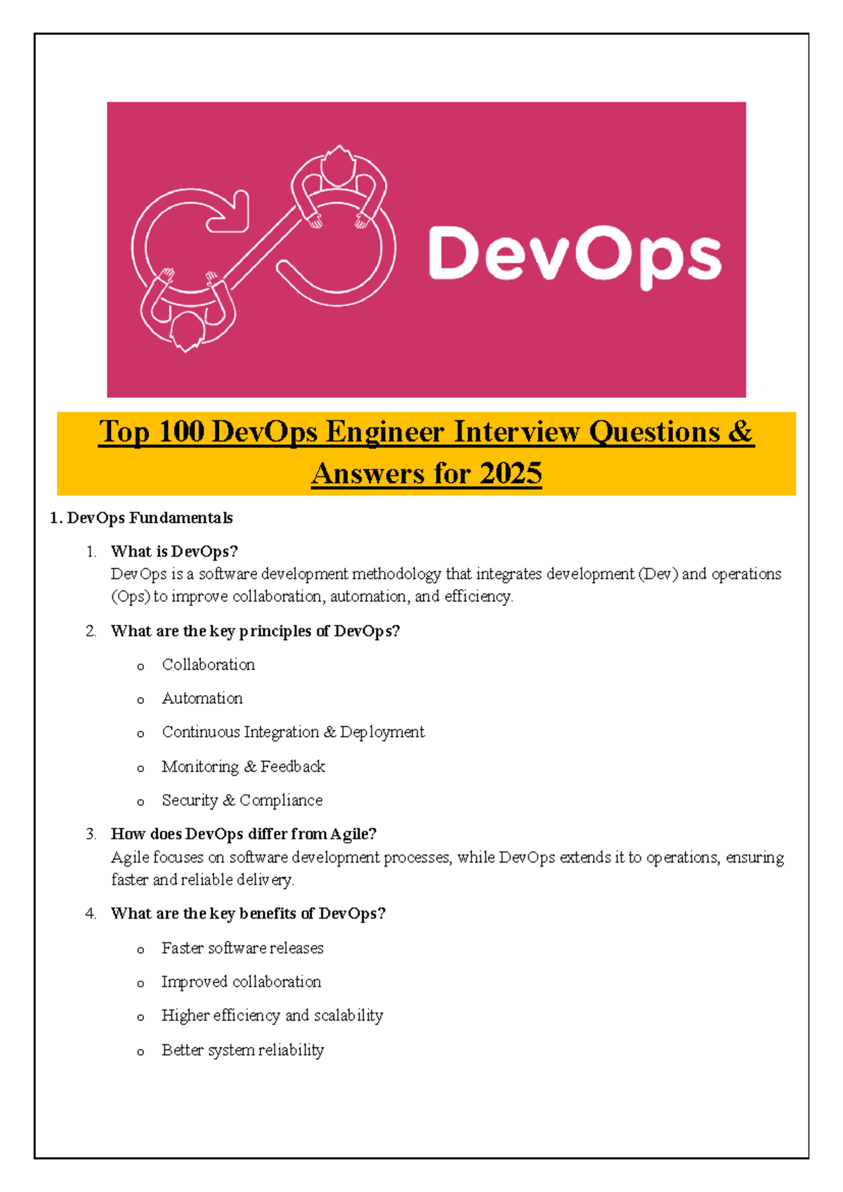 Top 100 DevOps Engineer Interview Q&A for 2025 - Essential Guide - Studocu