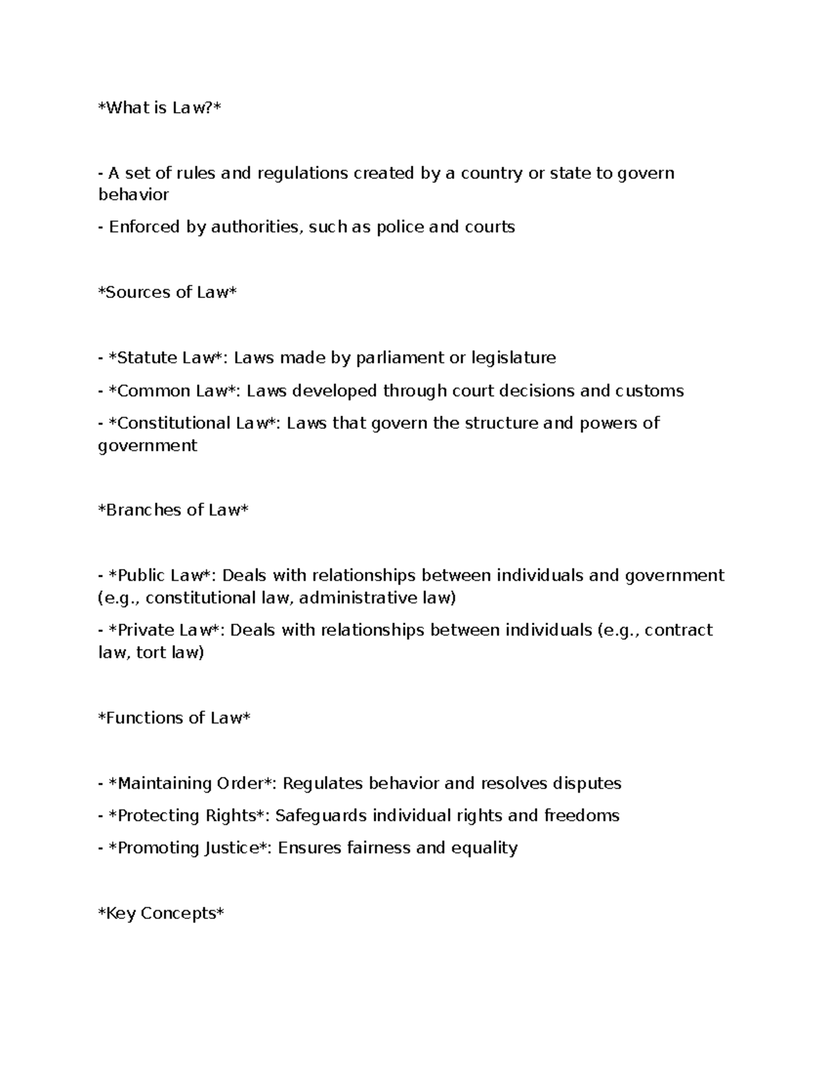 Introduction to Law Notes: Key Concepts and Sources - Studocu