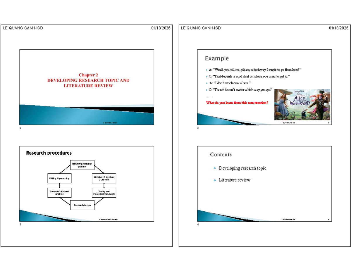 Research Design and Literature Review: Ch2 Slides for Course LE QUANG ...