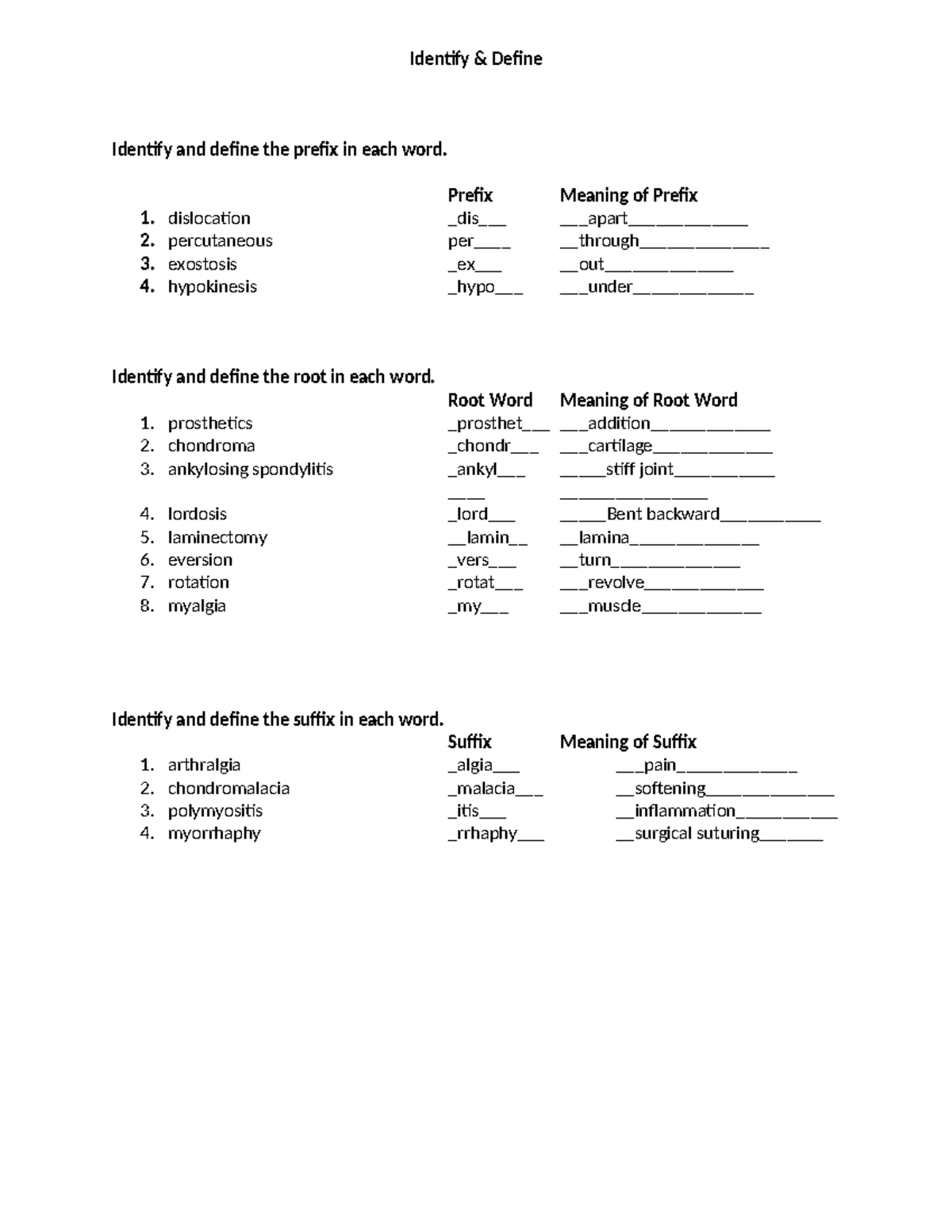 Med Term Module 4: Word Parts Analysis and Definitions - Studocu