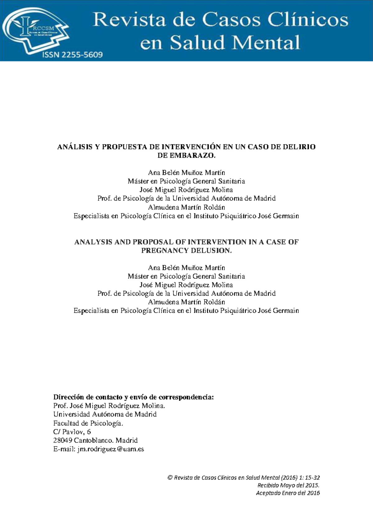 ANÁLISIS Y PROPUESTA DE INTERVENCIÓN EN DELIRIO DE EMBARAZO (PSIC 101 ...